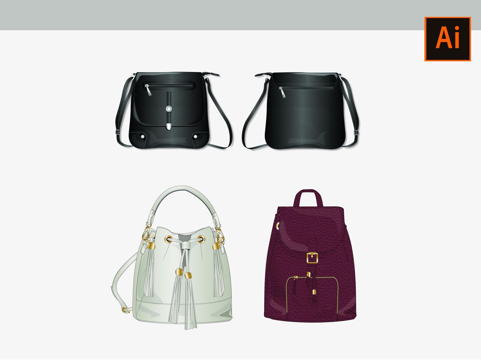 Fashion CAD Template | Adobe Illustrator Sketch: Handbags Bucked Bag ...