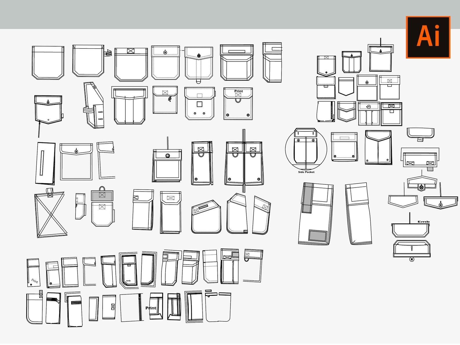 100+ Illustrator Fashion Trims Collection: Pockets Patch Pockets, Jean ...