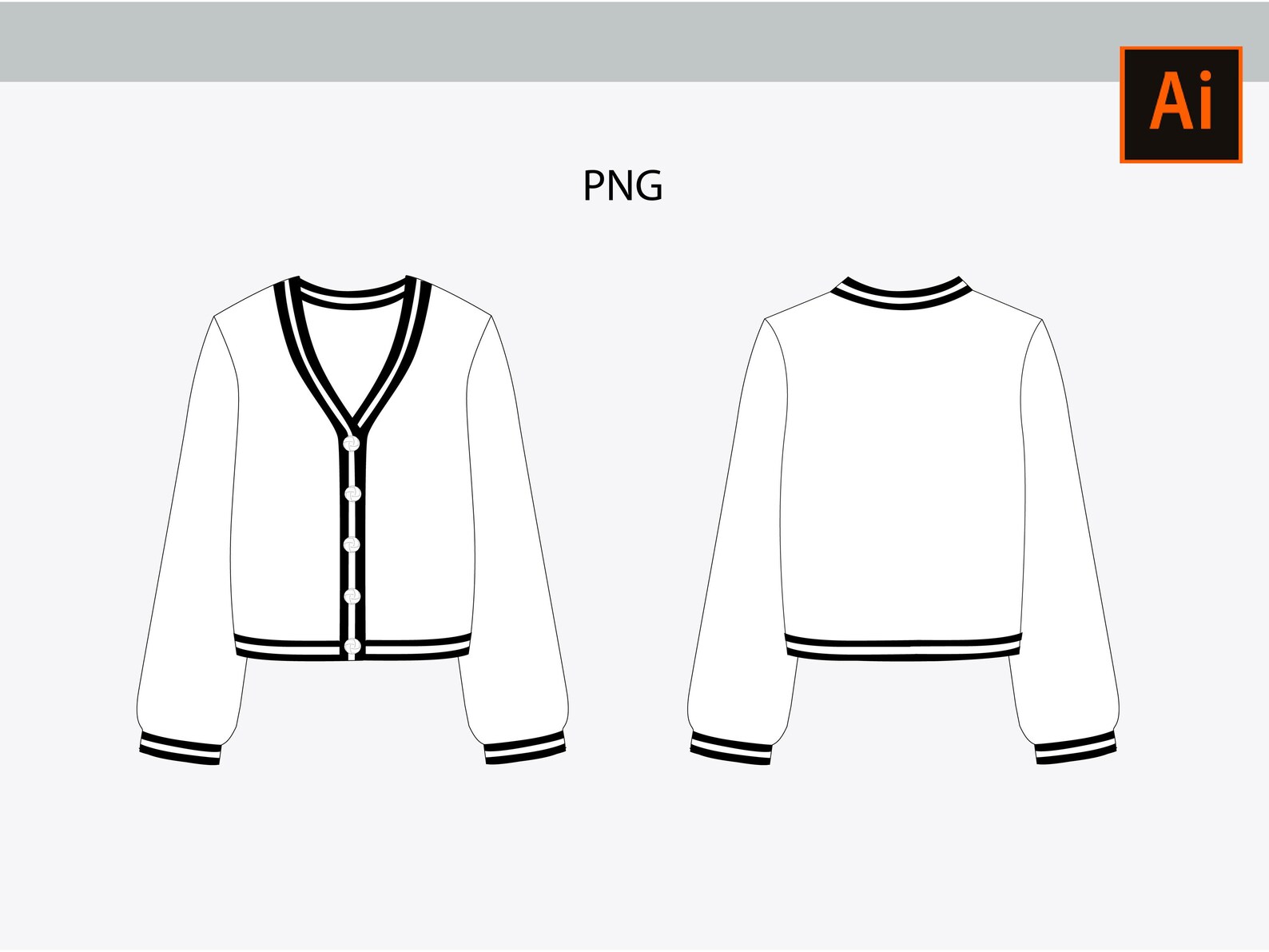 Fashion CAD Template | Adobe Illustrator Sketch: Varsity Y2K Cardigan ...