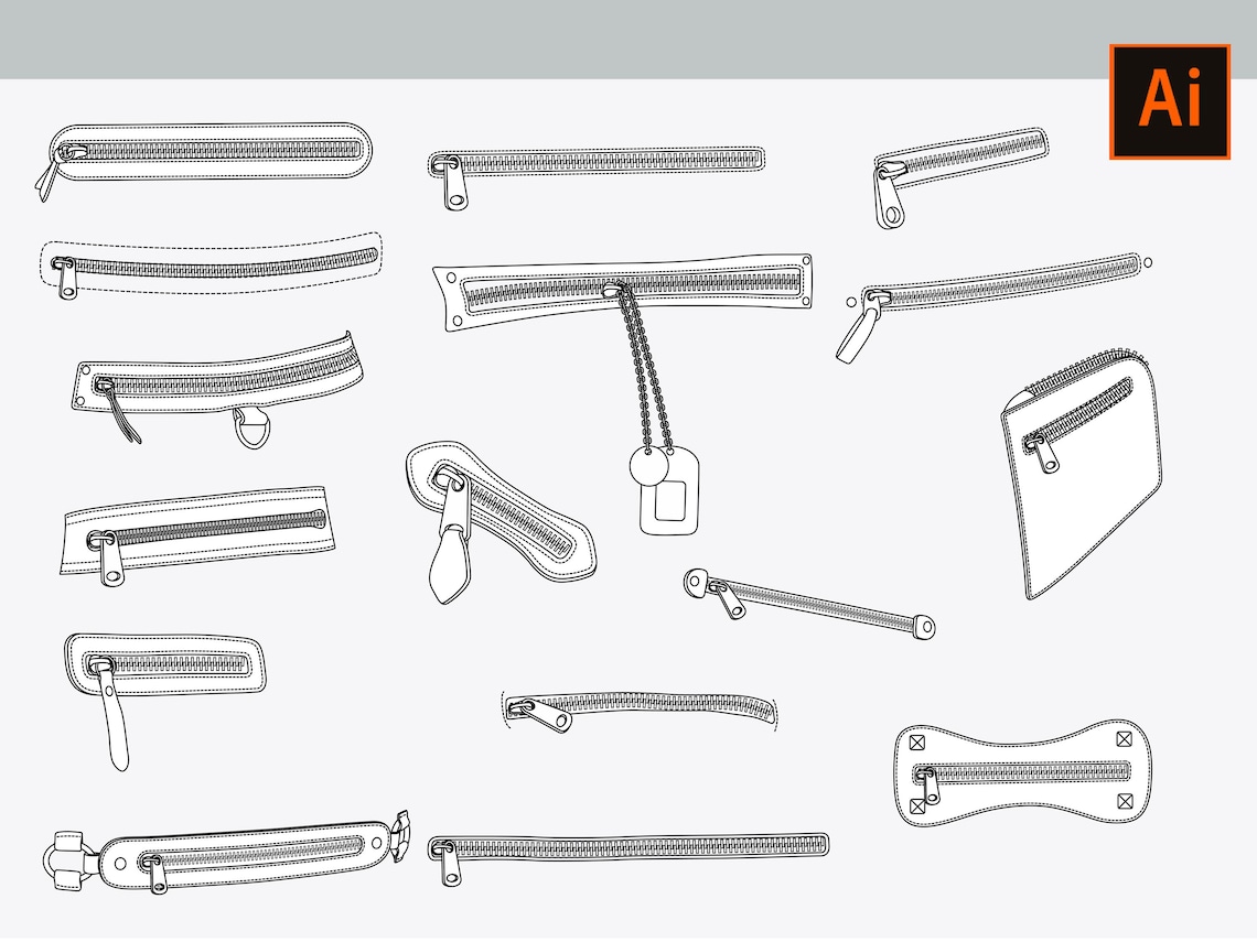 25+ Illustrator Fashion Trims Collection: Zipper Pockets, Zipper Types ...