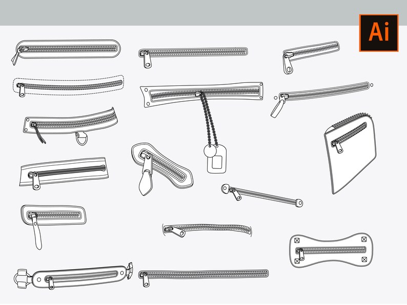 25+ Illustrator Fashion Trims Collection: Zipper Pockets, Zipper Types ...