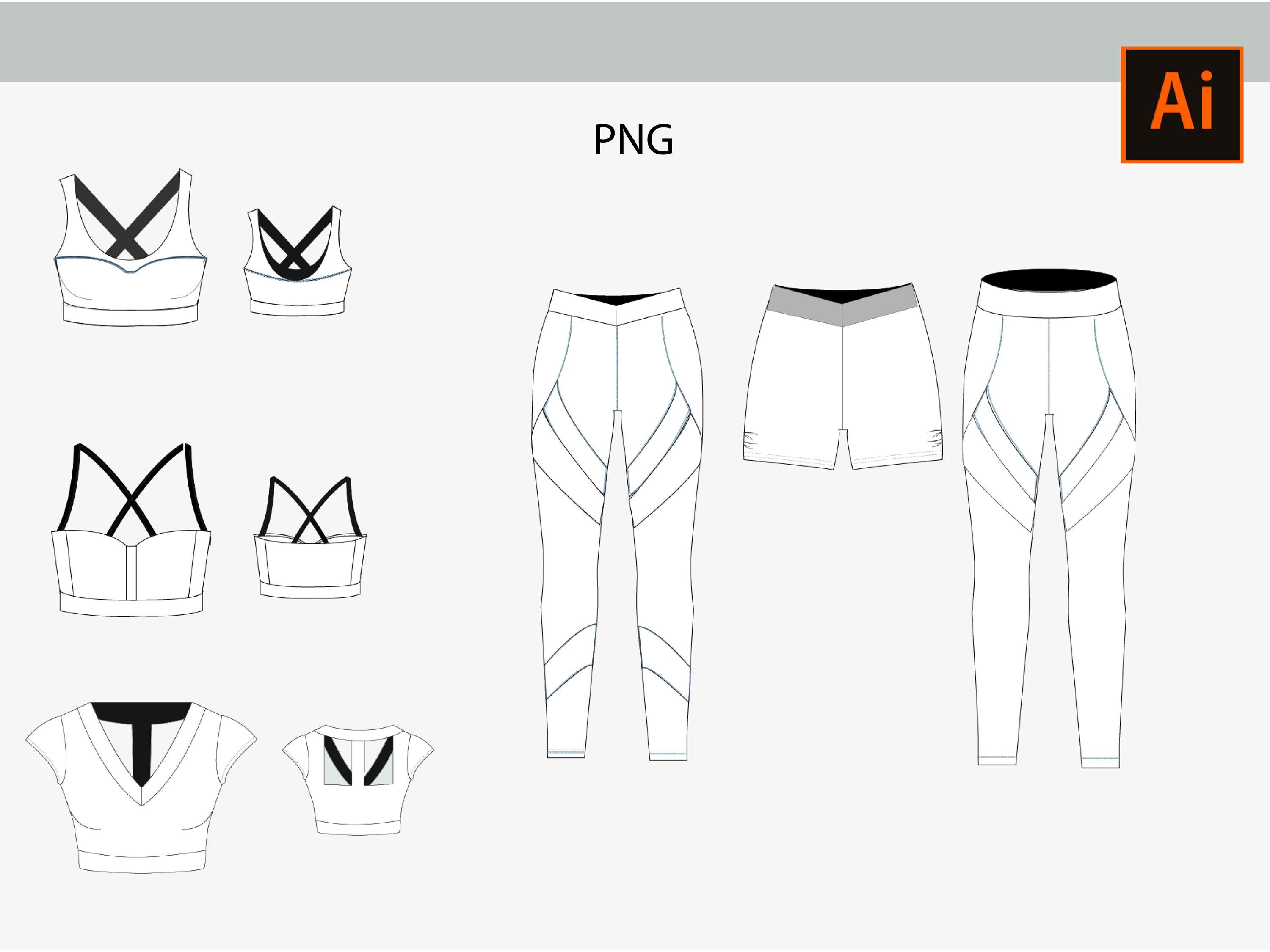 Fashion CAD Template | Adobe Illustrator Sketch:3 Outfits Top and ...
