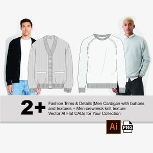 Fashion CAD Template | Adobe Illustrator Sketch:cardigan and Crewneck ...