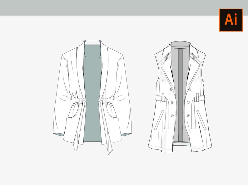2+ Fashion CAD Template | Adobe Illustrator Sketch: Structured Vest and ...