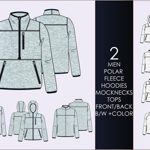 Illustrator Men Polar Fleece Cad Drawings 4 Samples Front and Back ...