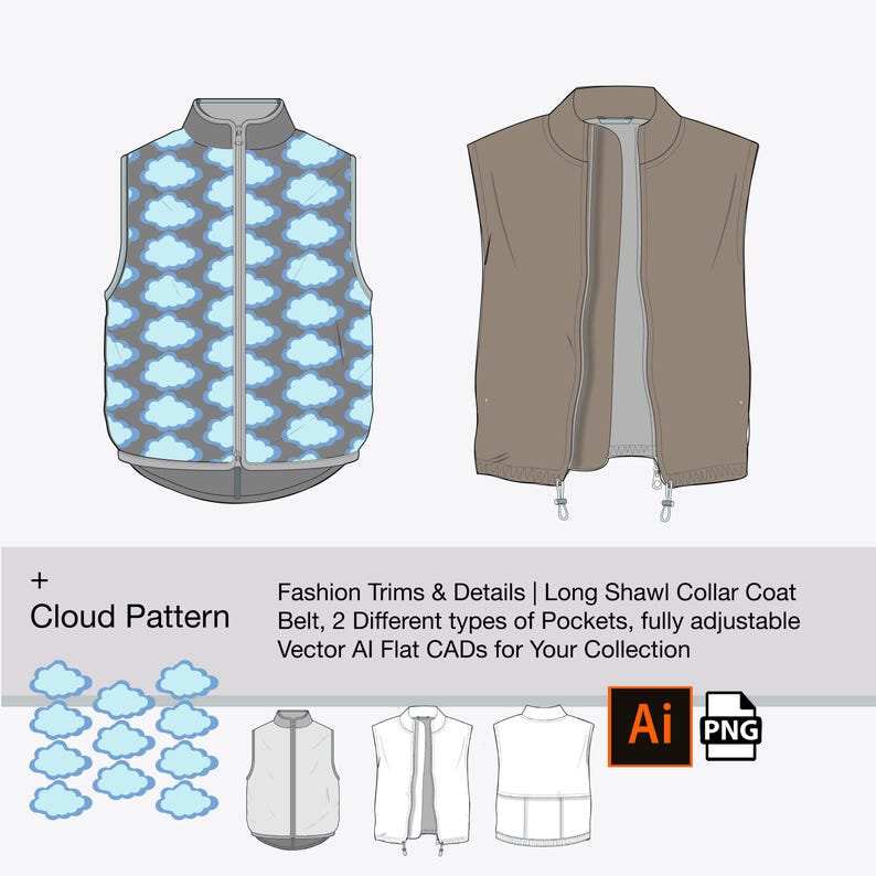 Fashion CAD Template | Adobe Illustrator Sketch: Vest Design for Kids 2 ...
