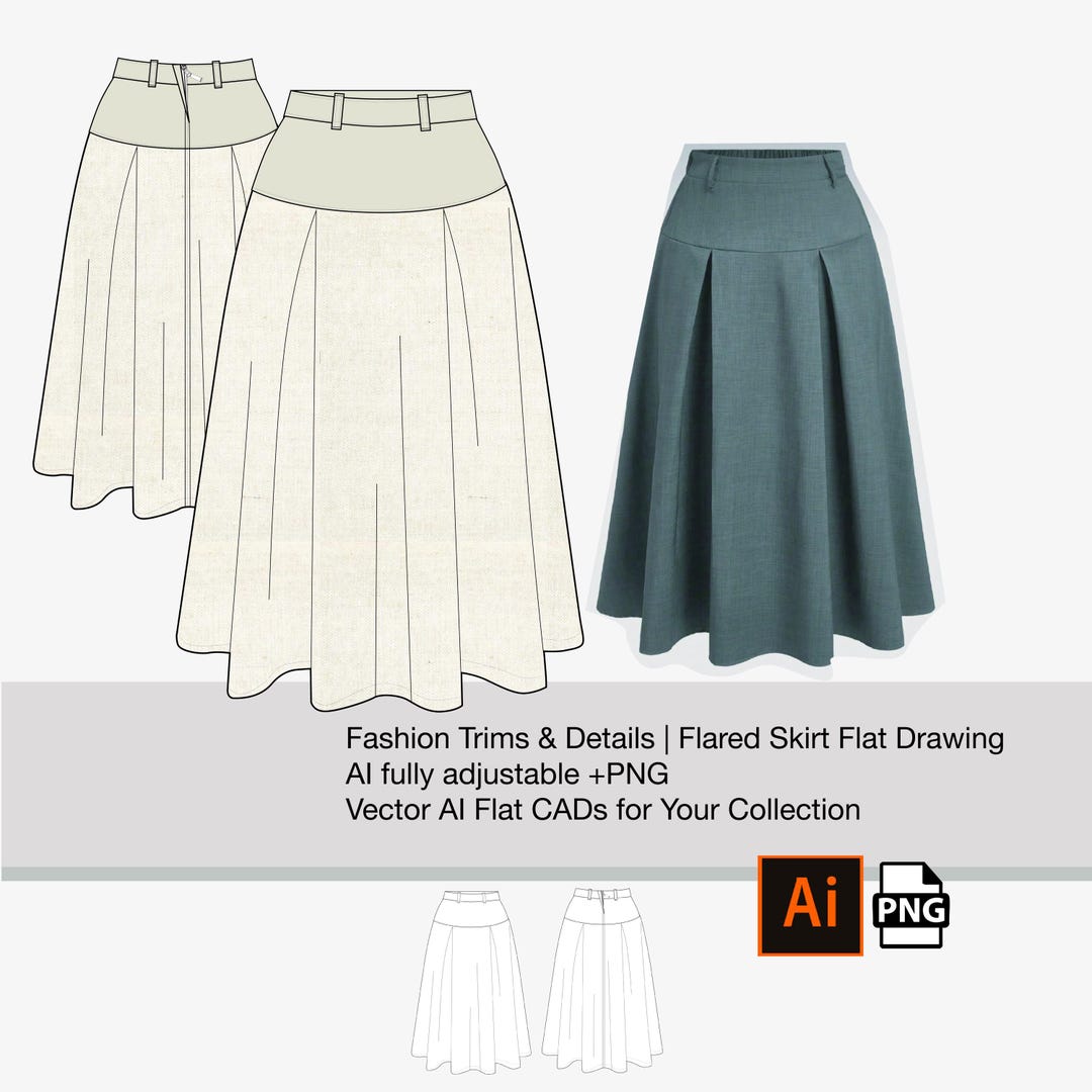 Fashion CAD Template | Adobe Illustrator Sketch:flared Skirt With ...