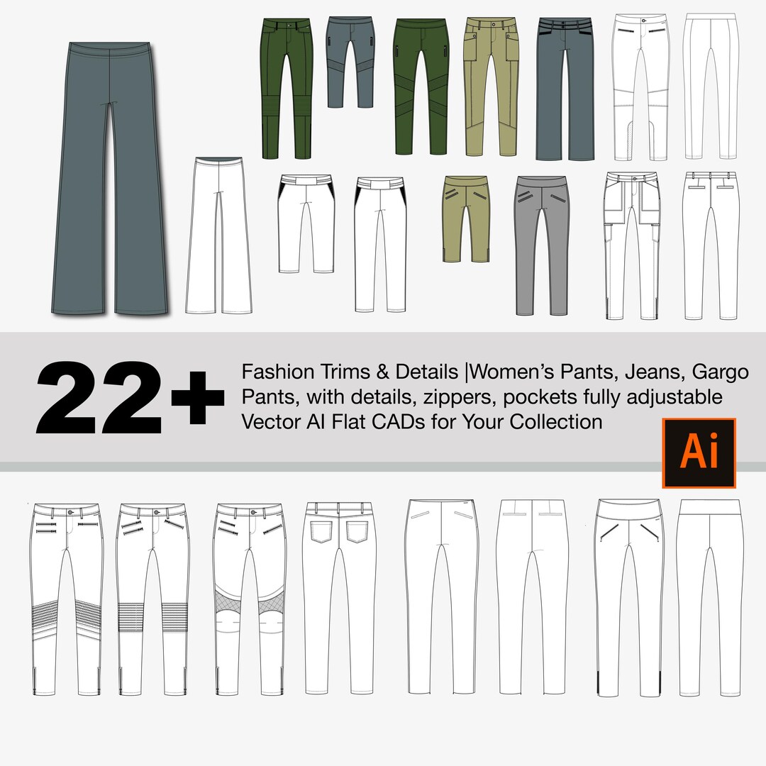 22+ Fashion CAD Template | Adobe Illustrator Sketch: 22 Pants Cads With ...