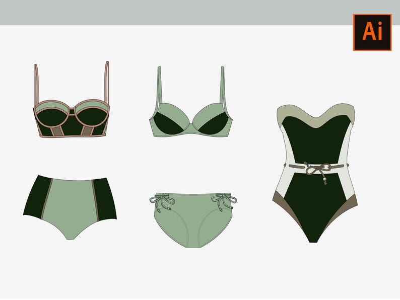 5+ Fashion CAD Template | Adobe Illustrator Sketch 3 Swimsuits: 2 ...