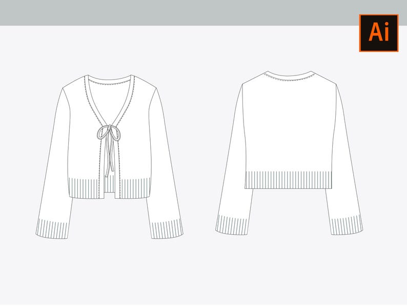 Fashion CAD Template | Adobe Illustrator Sketch: Cropped Cardigan With ...