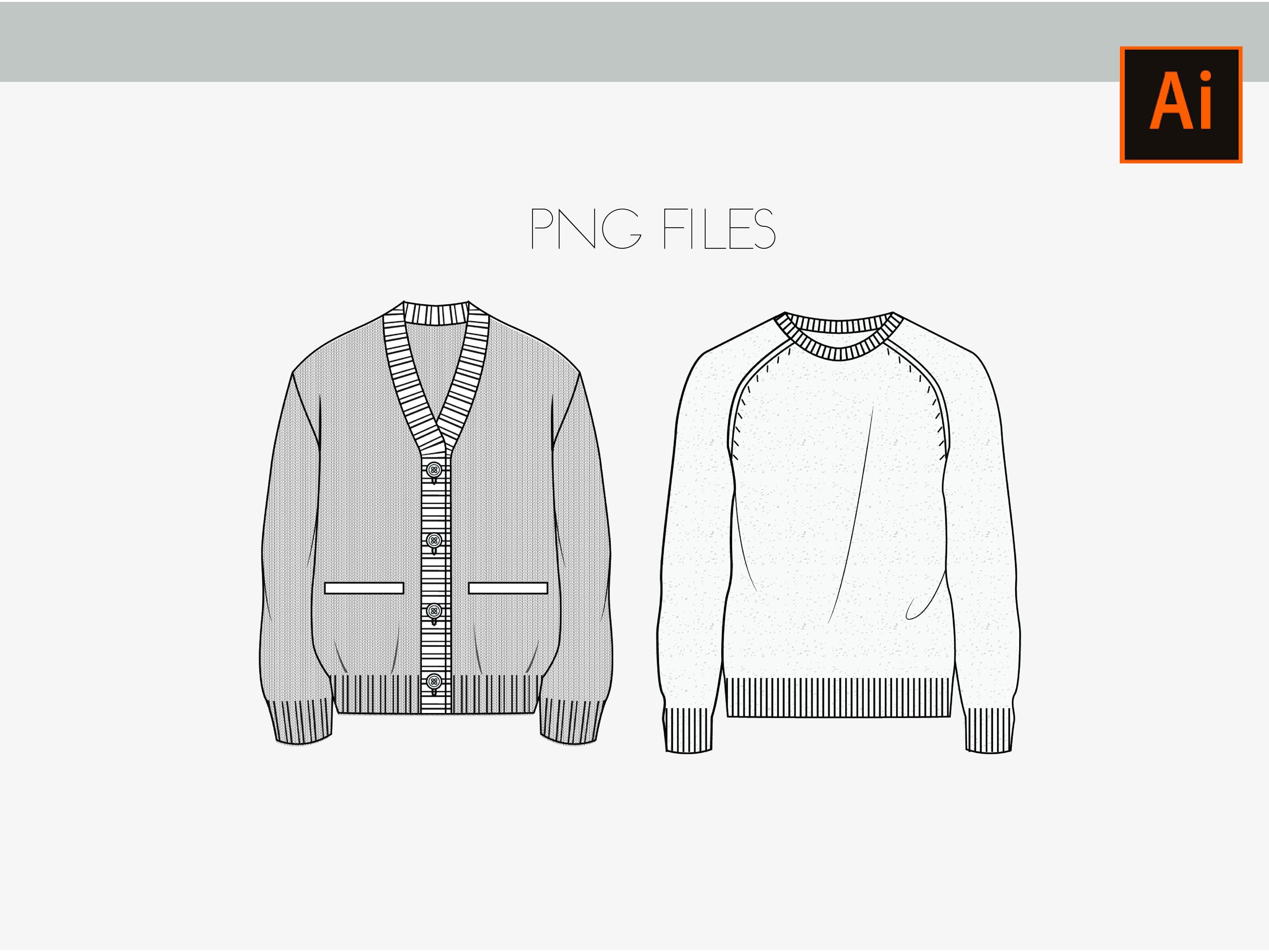 Fashion CAD Template | Adobe Illustrator Sketch:cardigan and Crewneck ...