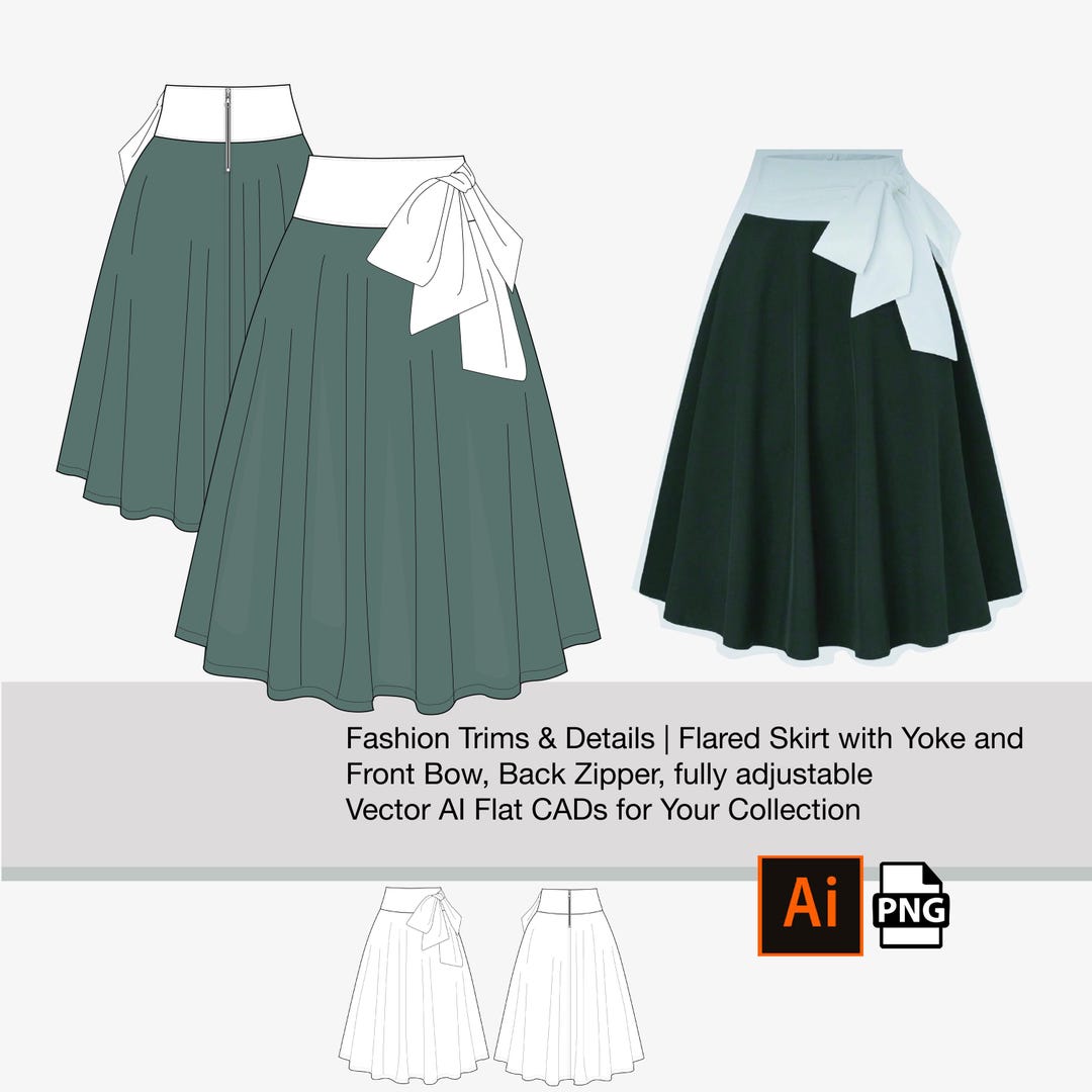 Fashion CAD Template | Adobe Illustrator Sketch:flared Skirt Cads With ...