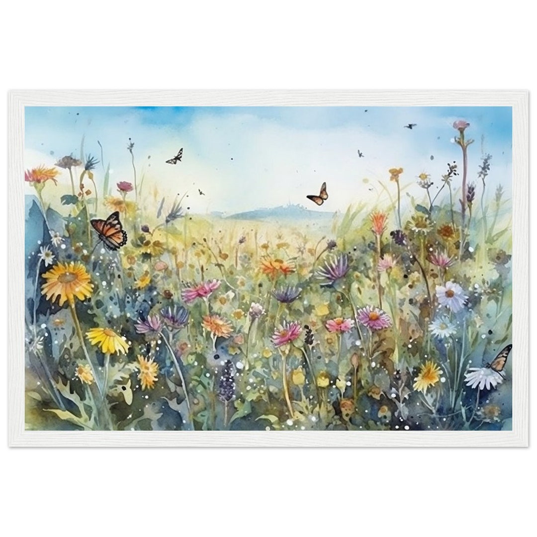 Peaceful Wildflower Meadow - Premium Framed Watercolor Wall Art - Etsy