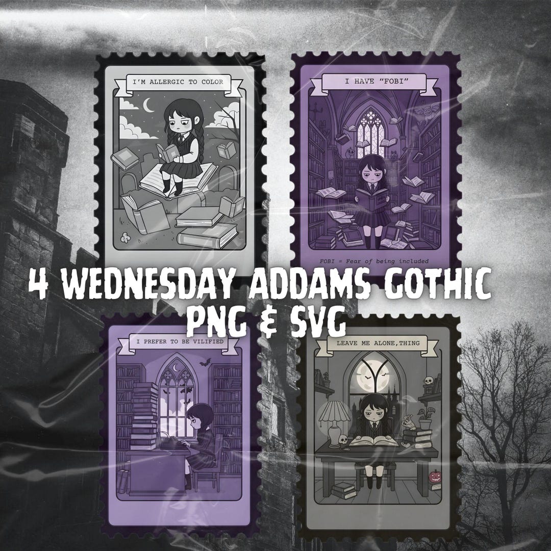 Wednesday Addams Bookish PNG SVG Bundle – 4 Gothic Book Scrapbook ...