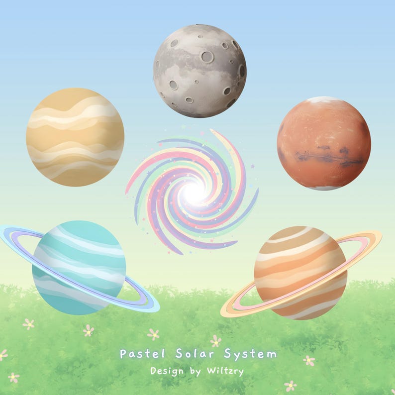 Conjunto de imágenes prediseñadas PNG de planetas pastel: pegatinas ...
