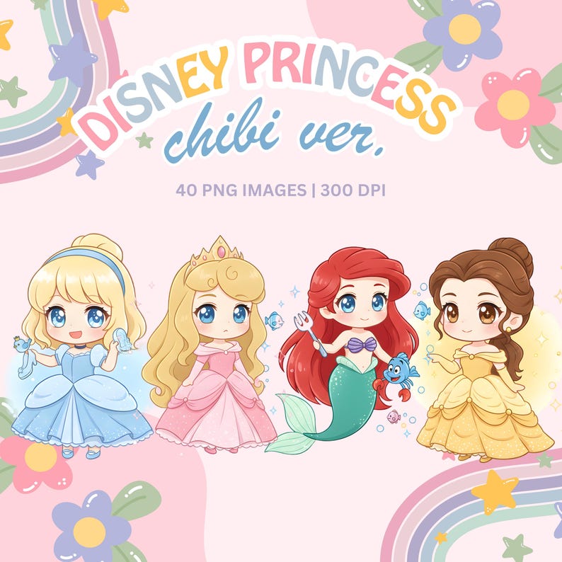 Paquete de 40 princesas Disney Chibi PNG: Clipart de princesas kawaii ...