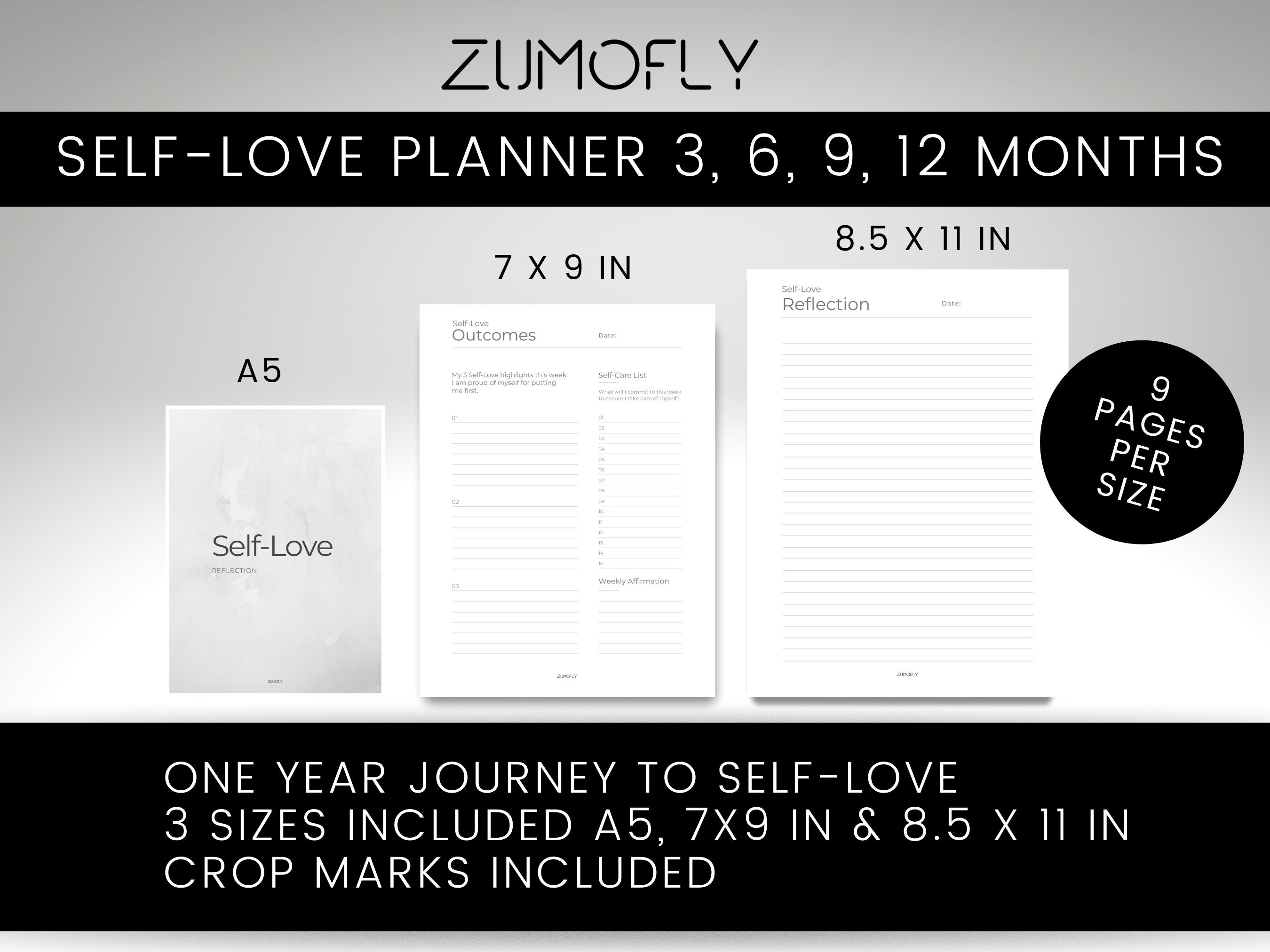 Self-love One Year Reflection Printable Planner | Mental Health Bundle ...
