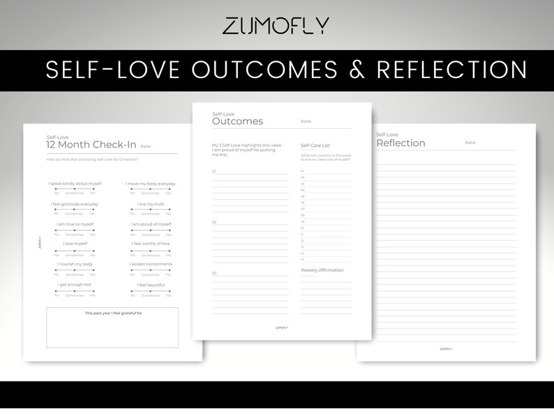 Self-love One Year Reflection Printable Planner | Mental Health Bundle ...