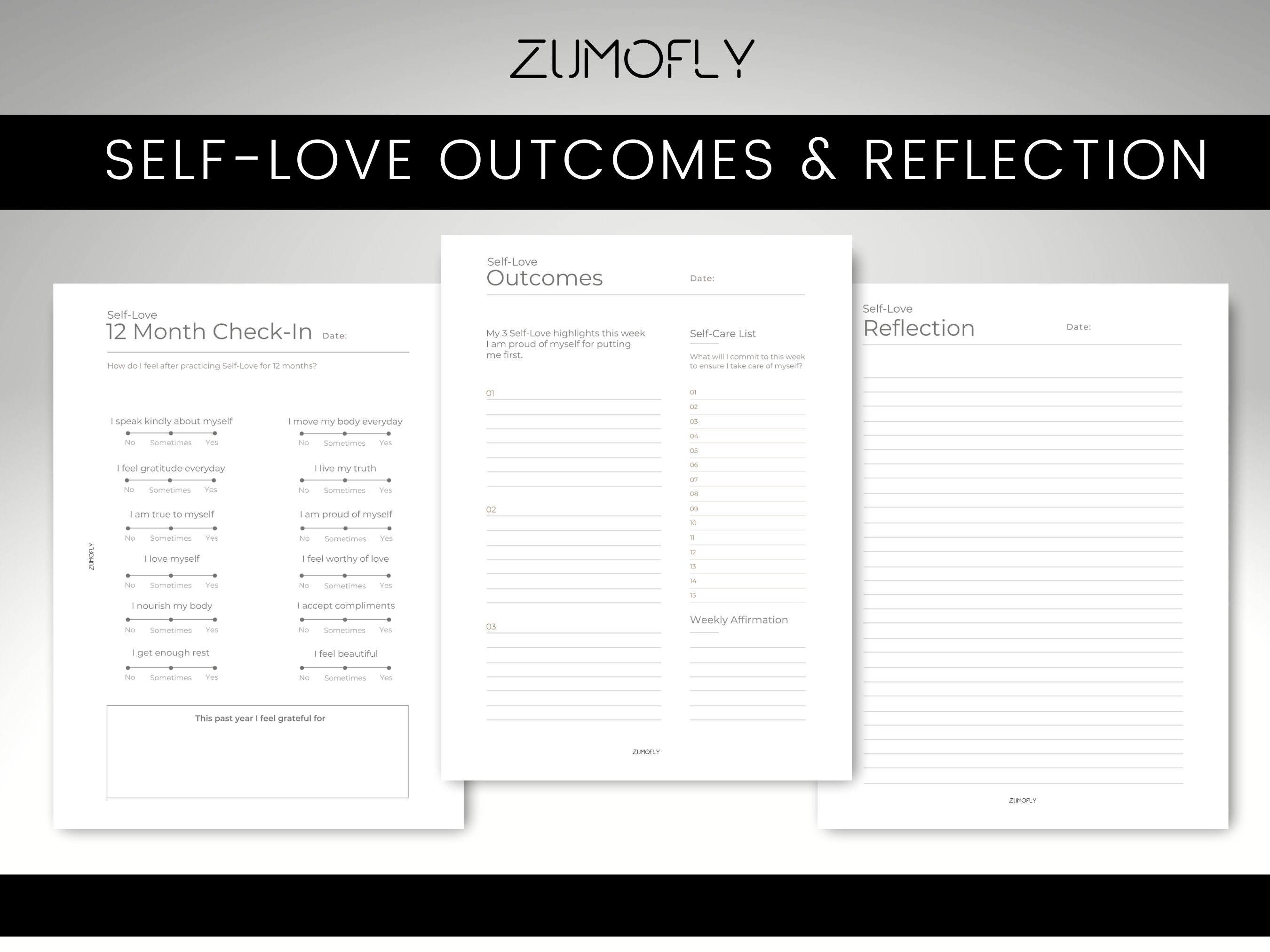 Self-love One Year Reflection Printable Planner | Mental Health Bundle ...