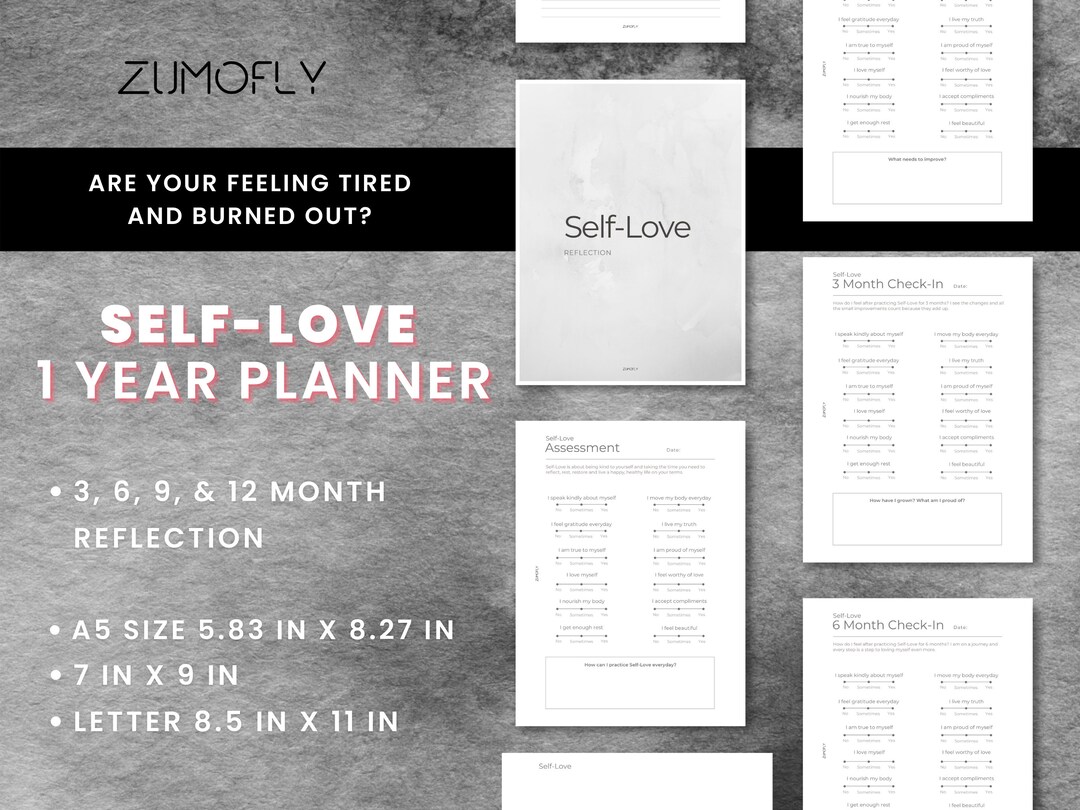 Self-love One Year Reflection Printable Planner | Mental Health Bundle ...