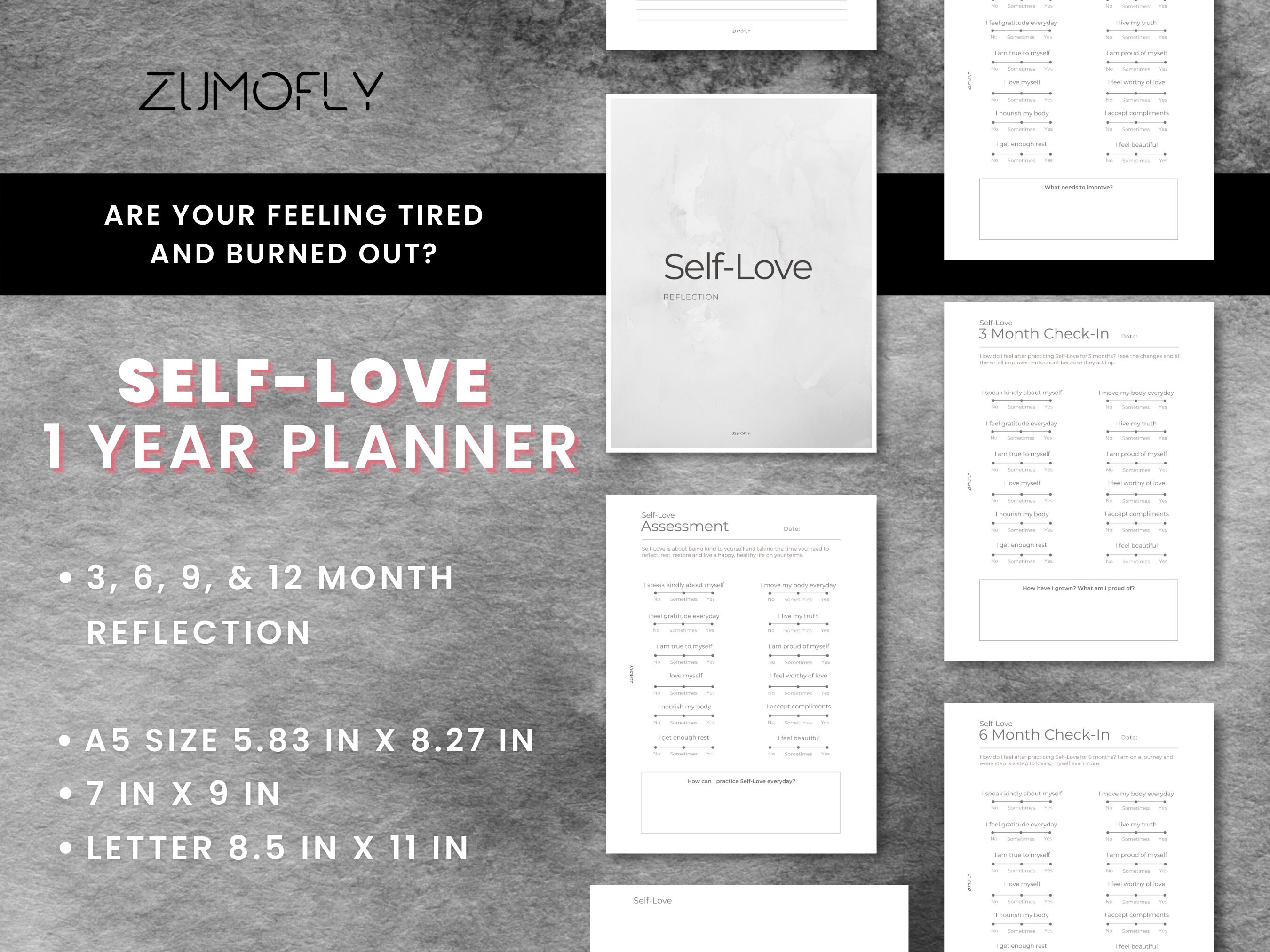 Self-love One Year Reflection Printable Planner | Mental Health Bundle ...
