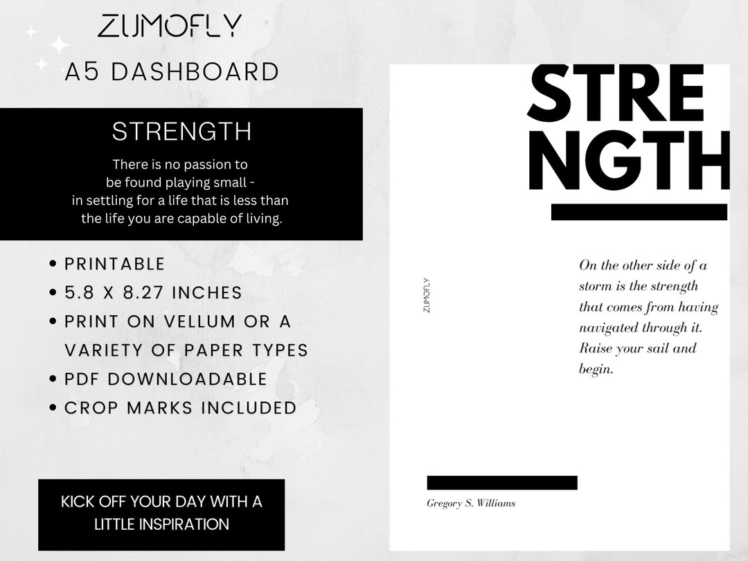 A5 Dashboard - Strength Quote - Gregory S. Williams - Printable - Etsy