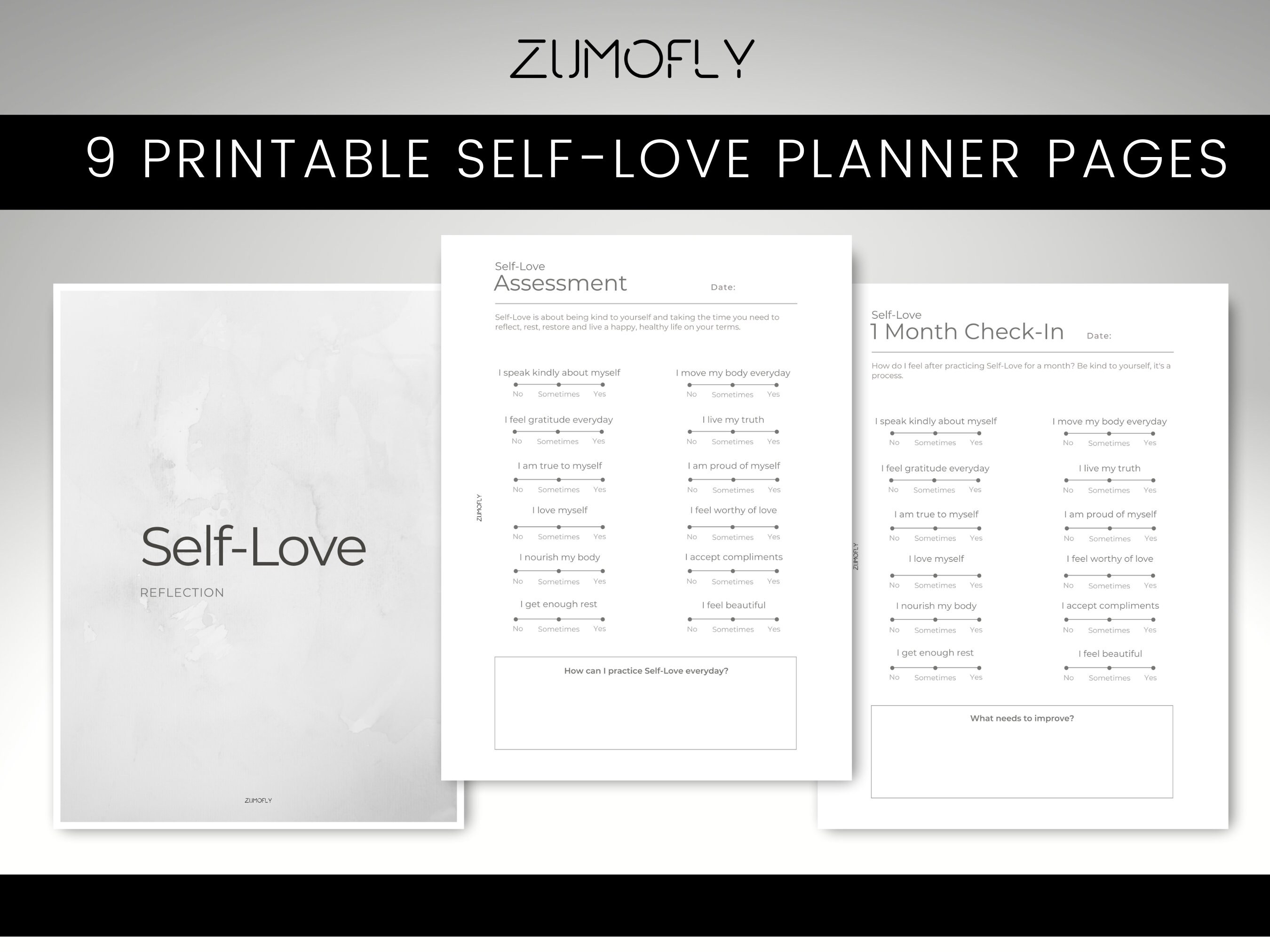 Self-love One Year Reflection Printable Planner | Mental Health Bundle ...