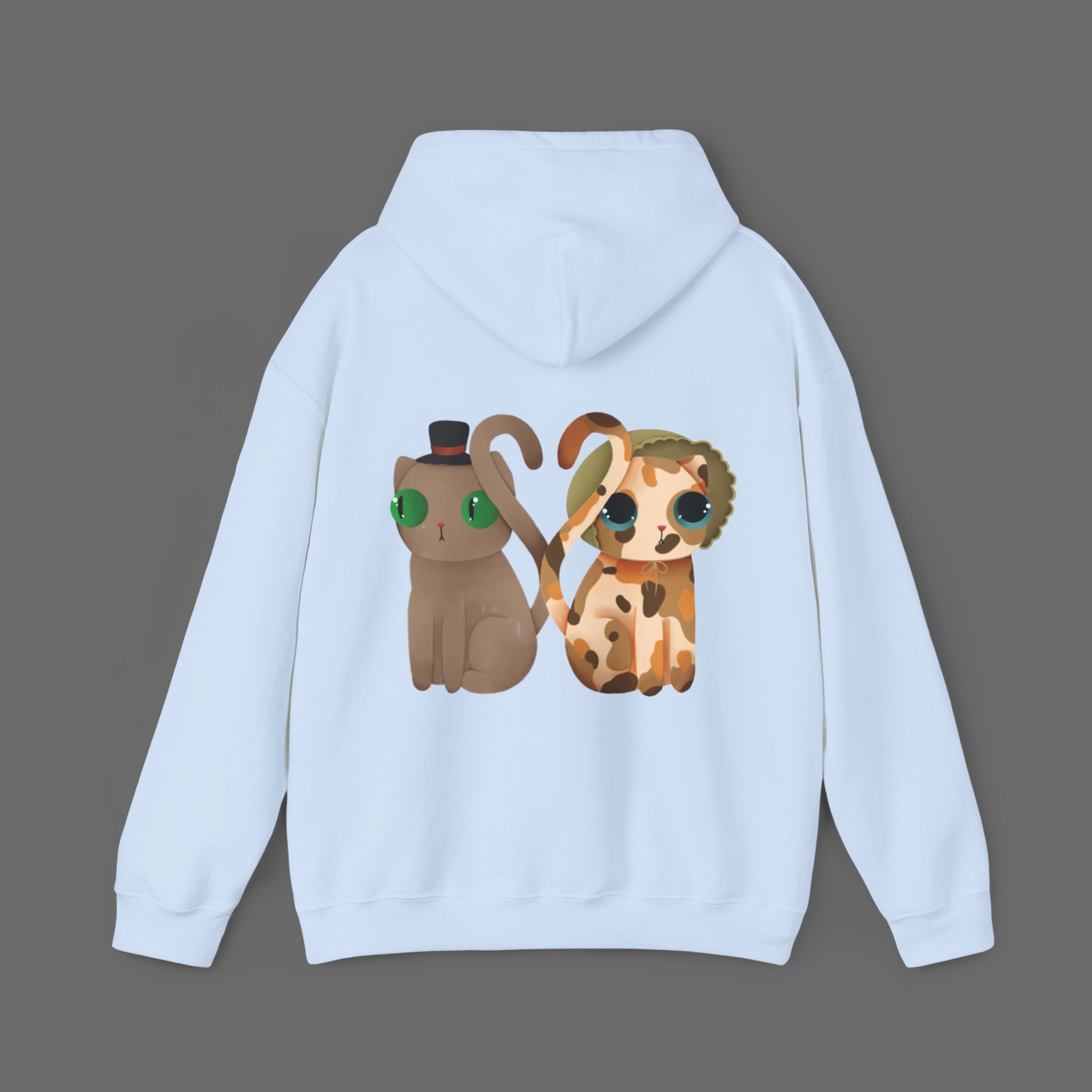 Top Hat Brown Cat & Bonnet Calico Cat Digital Art Hoodie: Cute Cartoon ...