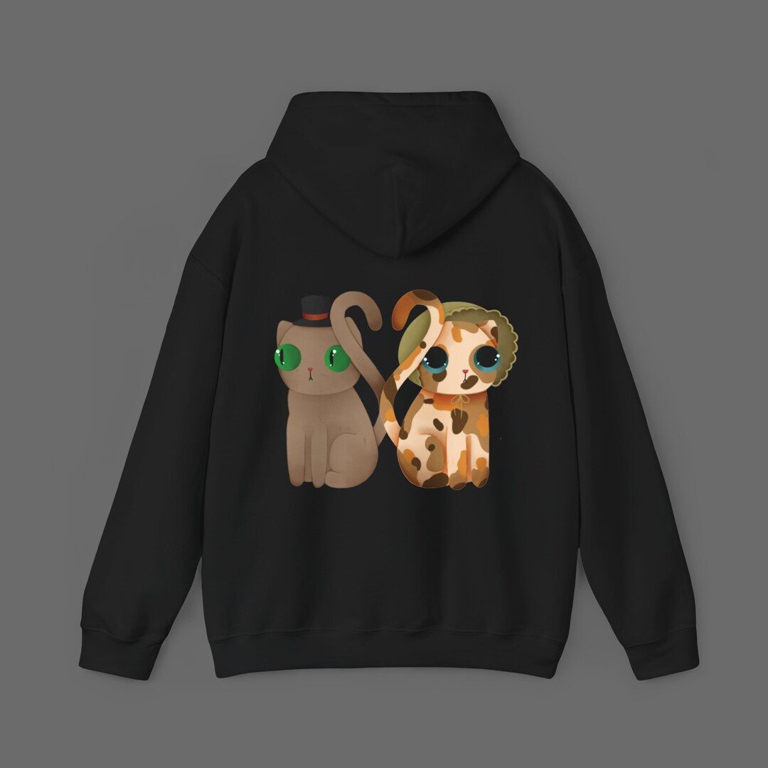 Top Hat Brown Cat & Bonnet Calico Cat Digital Art Hoodie: Cute Cartoon ...