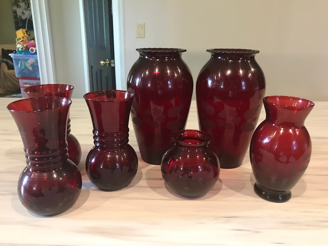 Vintage Royal Ruby Anchor Hocking Glass Vases - Etsy