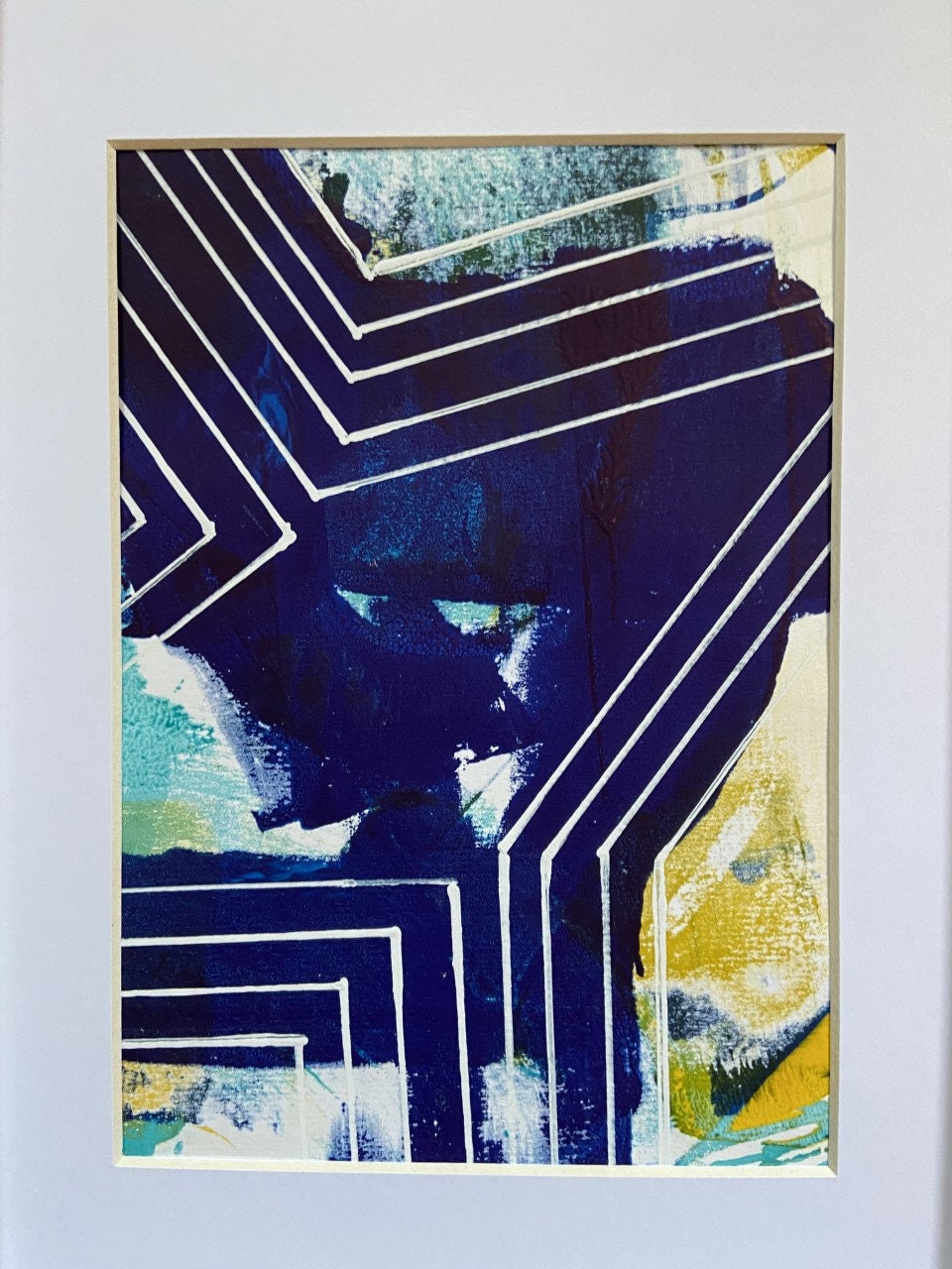 Framed Original Screenprint /drawing Blue Turquoise Yellow - Etsy