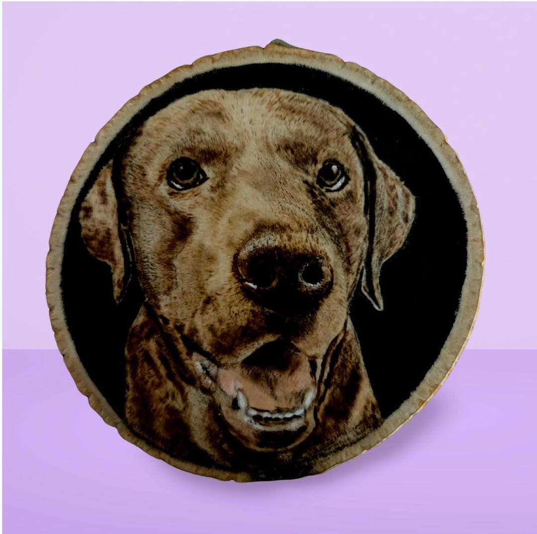 Custom Wood Burned Pet Portrait: Hand-painted Poplar Ornament or Magnet ...