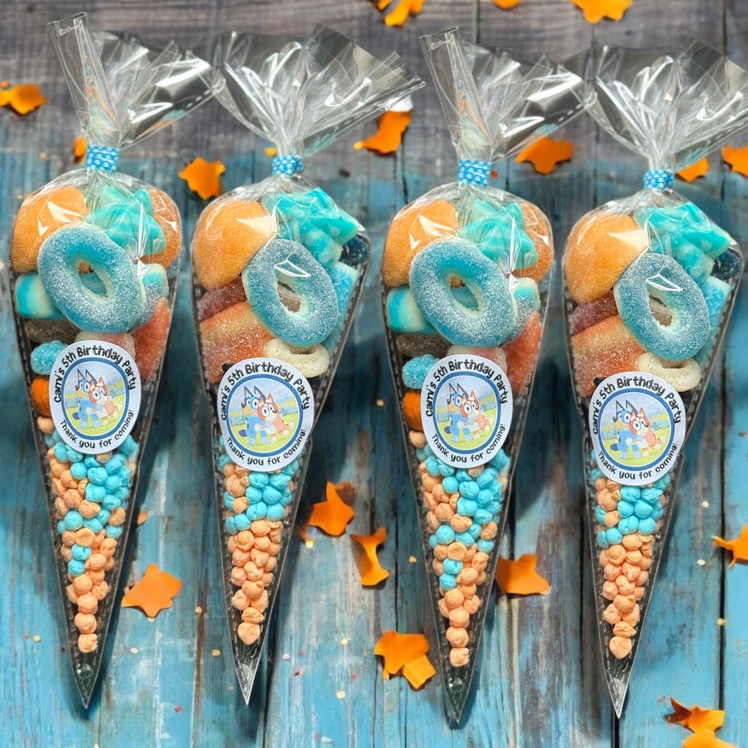 Personalised Bluey Dog Sweet Cones With Rainbow Sweets, Kids Party ...