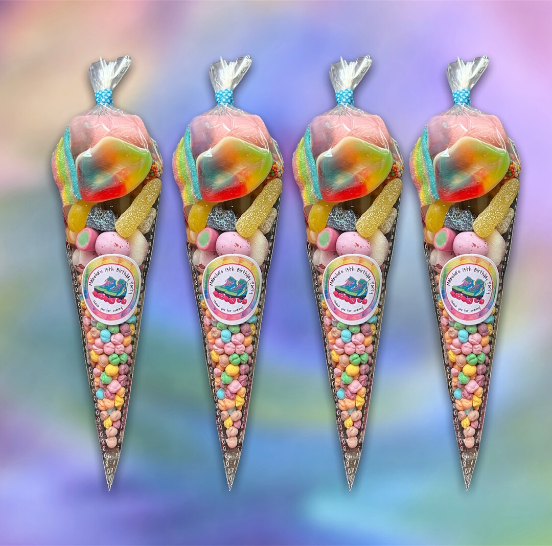 Roller Skating Rainbow Sweet Cones Party Favours Filled With Pick and ...