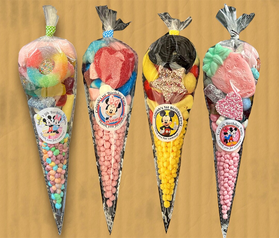 Personalised Minnie and Mickey Sweet Cones Kids Party Favours Pre ...