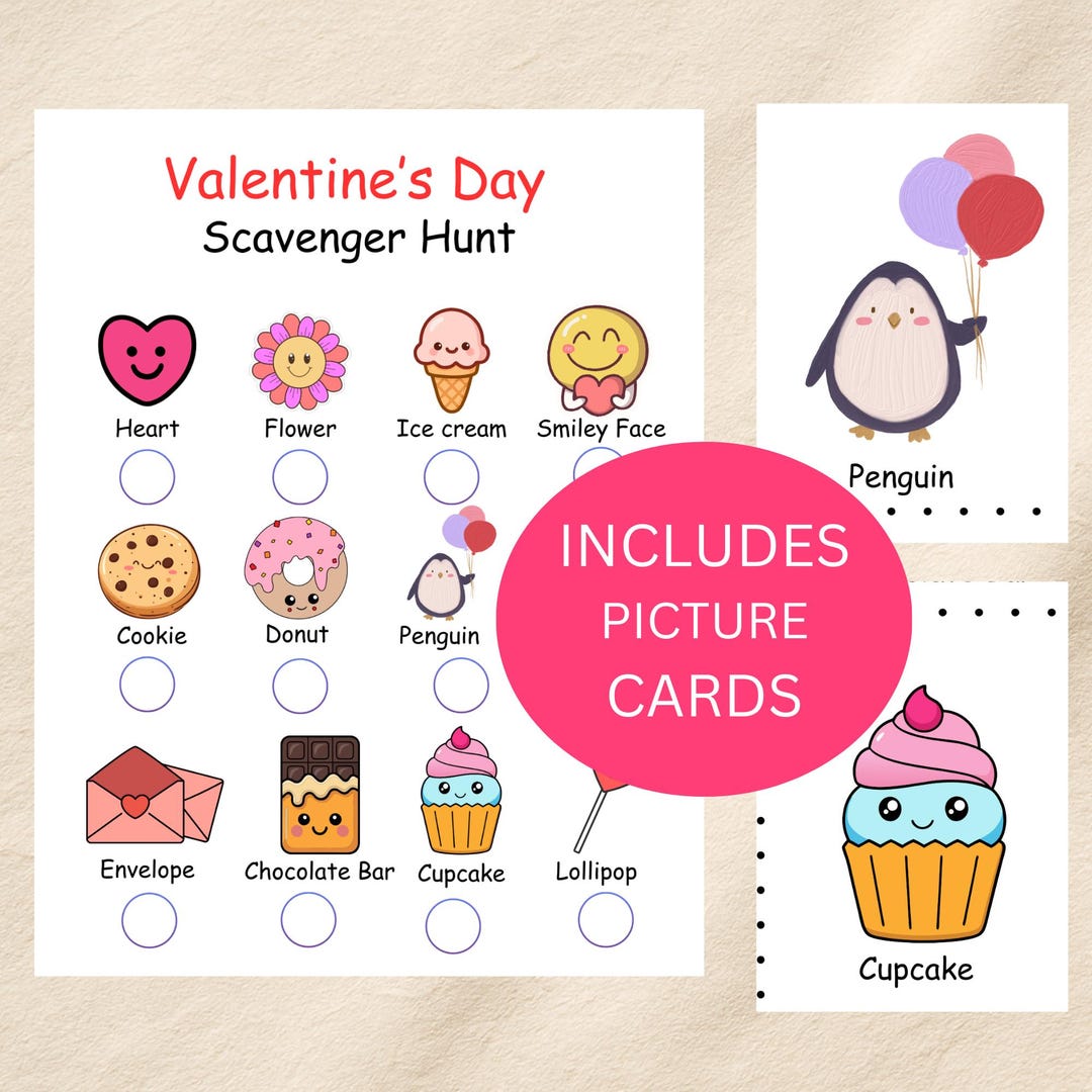 Valentine's Day Scavenger Hunt Game: Kids Classroom Activities (instant ...