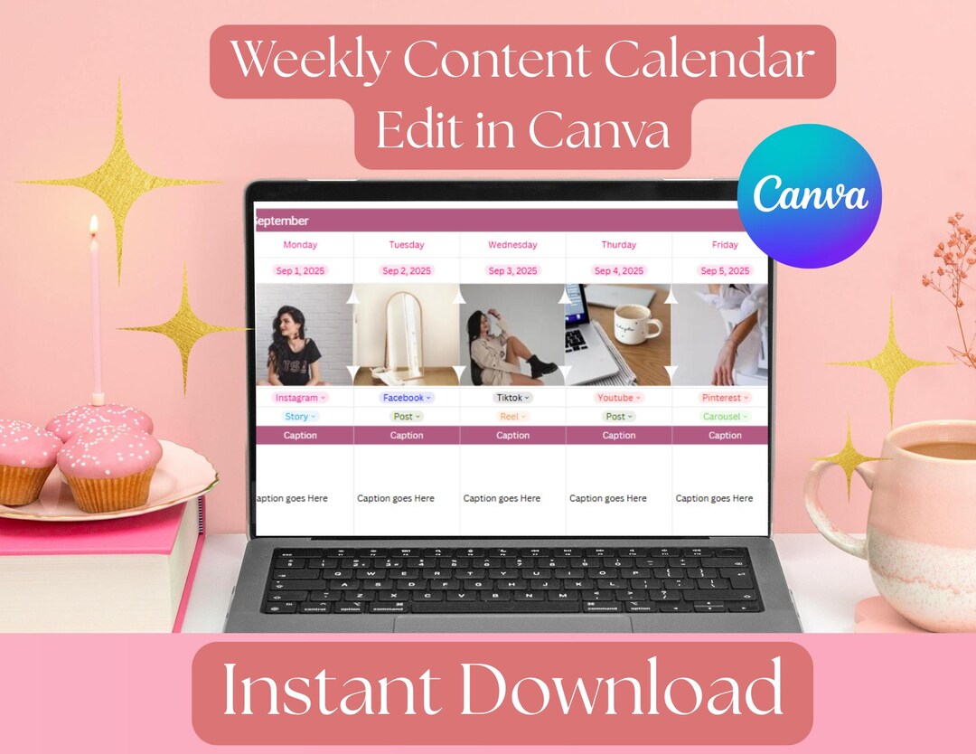 Weekly Social Media Content Calendar Canva Template (digital Download ...
