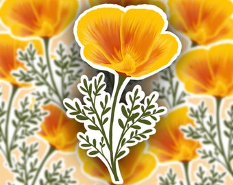 California Poppy Sticker Vinyl Sticker Flower Waterproof - Etsy