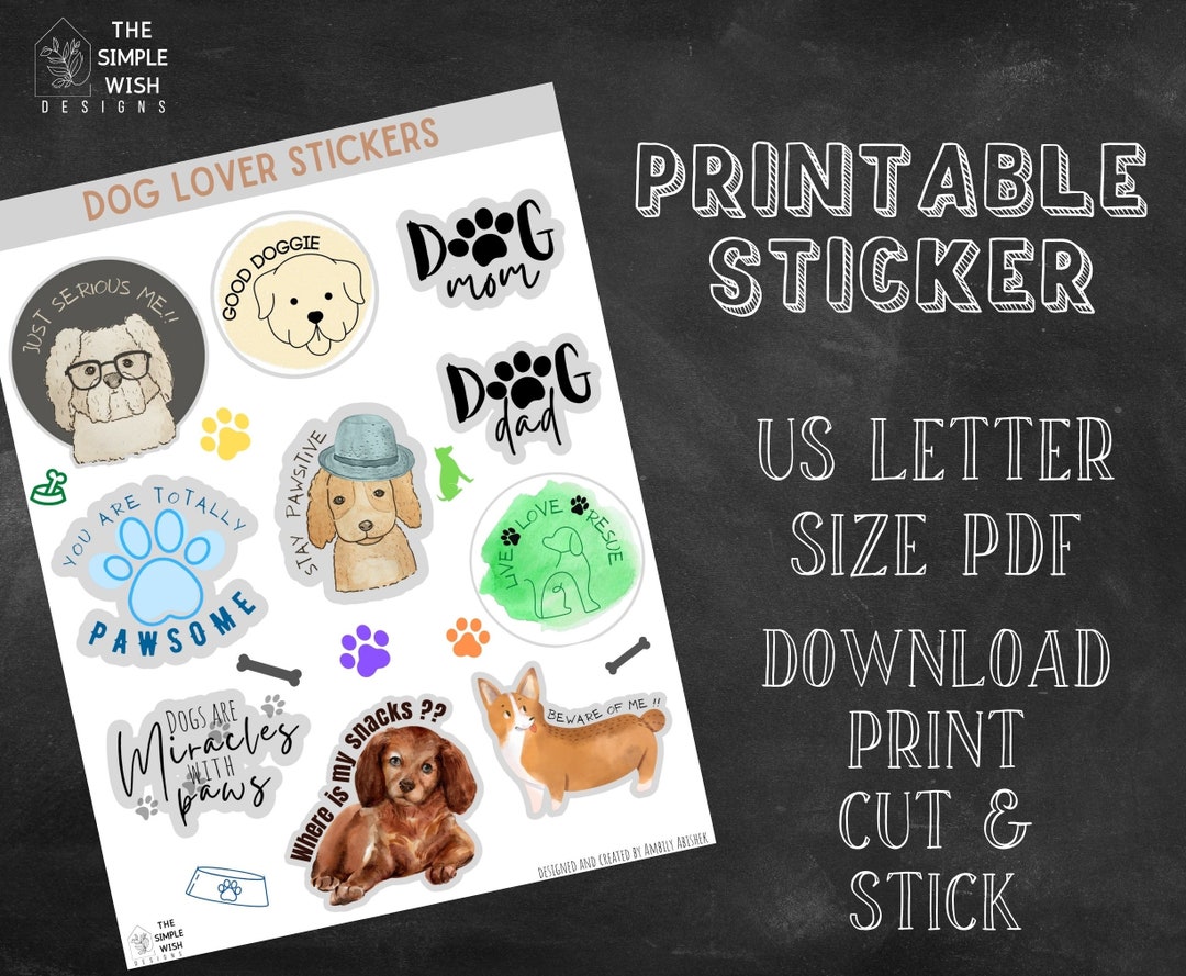 Printable Dog Stickers Printable Stickers US Letter Size Dog - Etsy