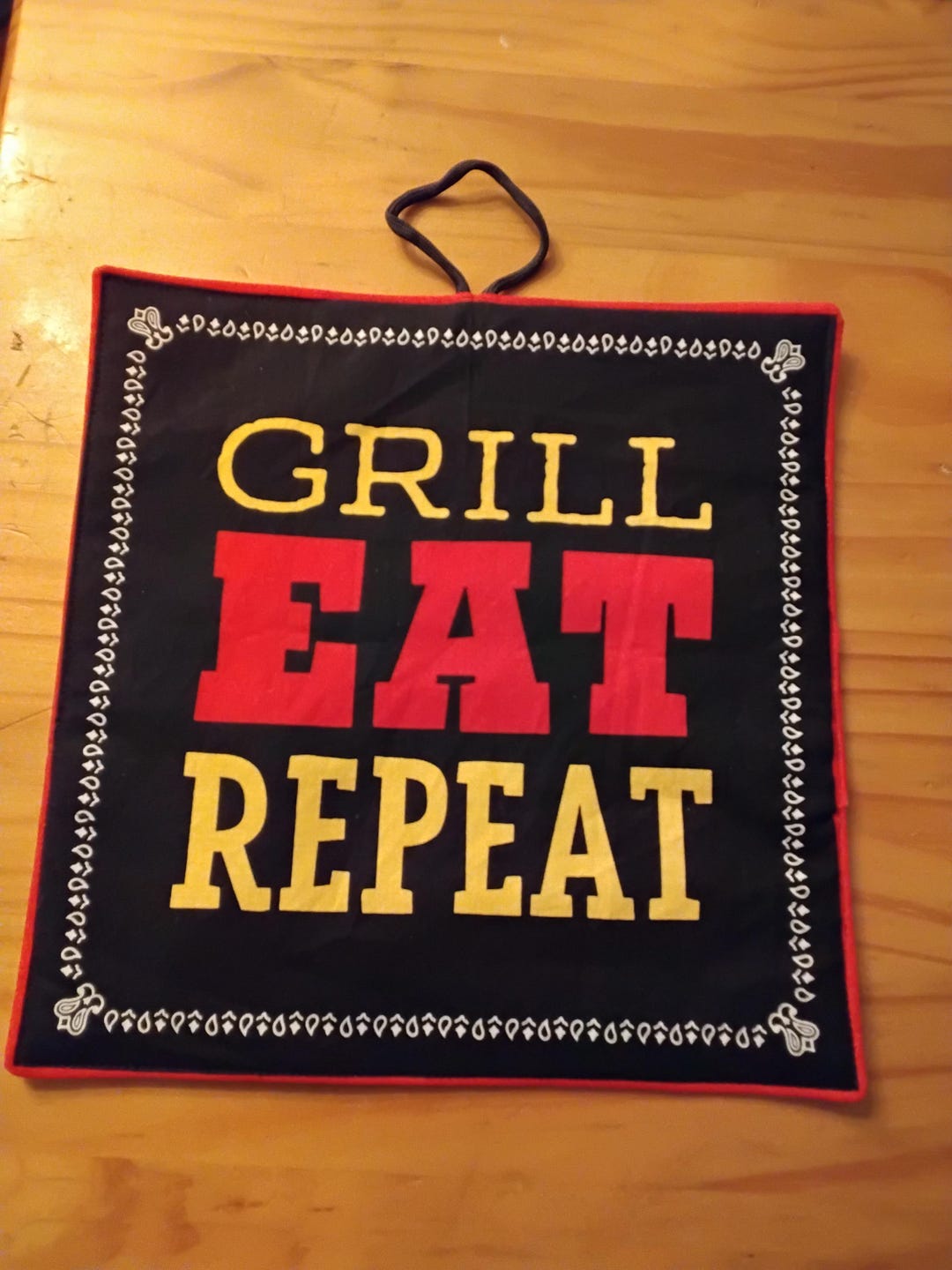 Grill Eat Repeat Potholder: Black With Red Backing. #304 - Etsy