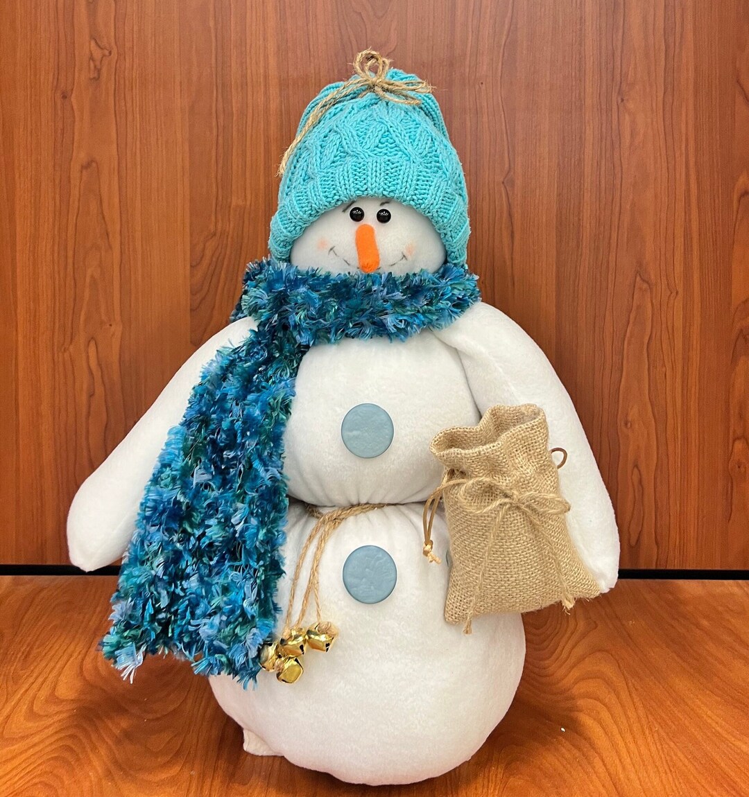 Warm Fuzzy Snowman: Blue Scarf & Beanie, Twine Basket - Etsy
