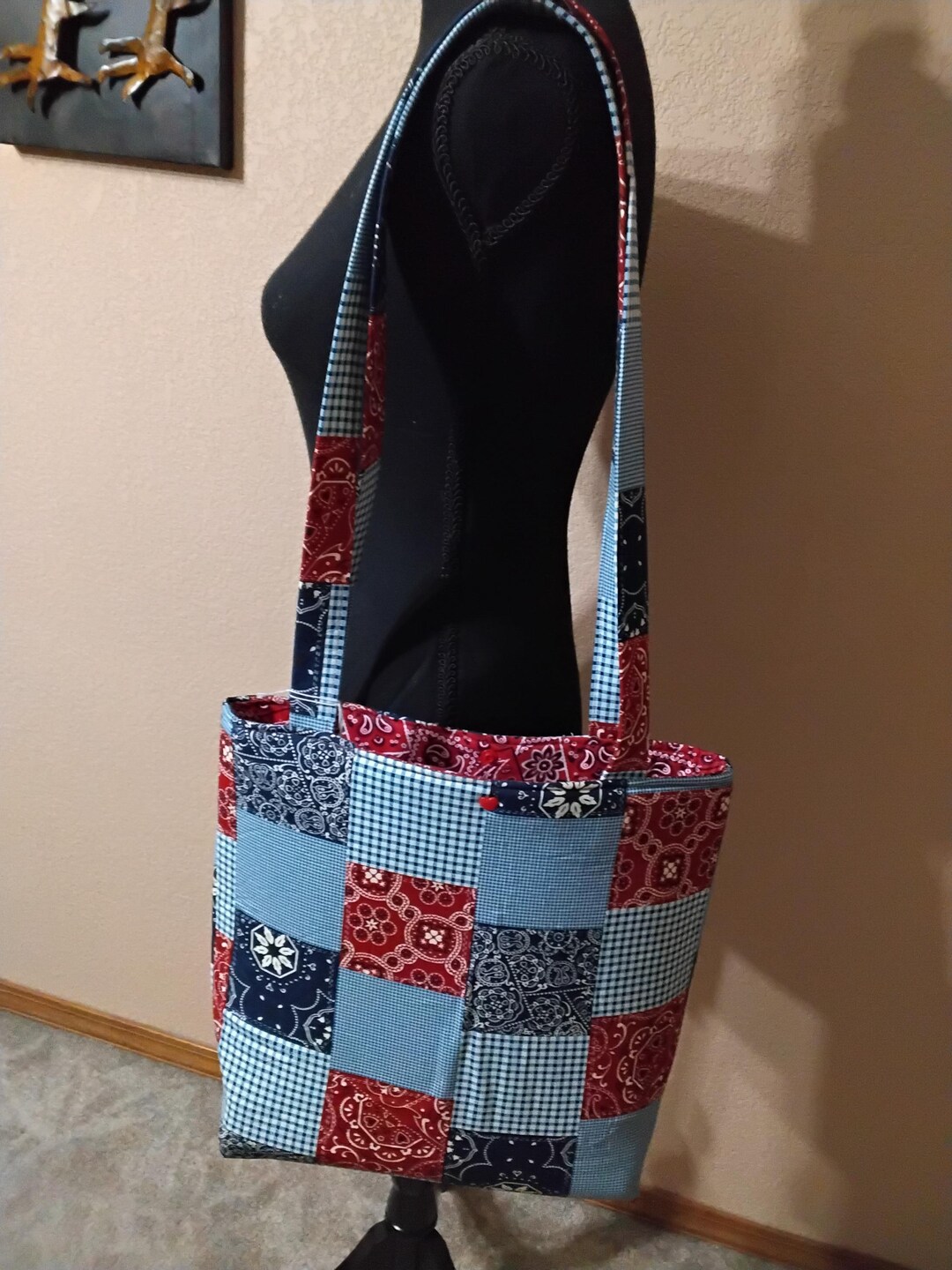 Red/blue Checks Tote /purse #A22 - Etsy