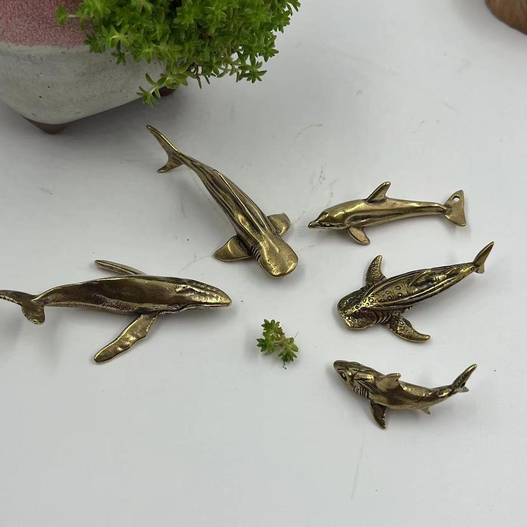 Get 5 Different Solid Brass Mini Sea Animals Sculpture Statue Figurine ...