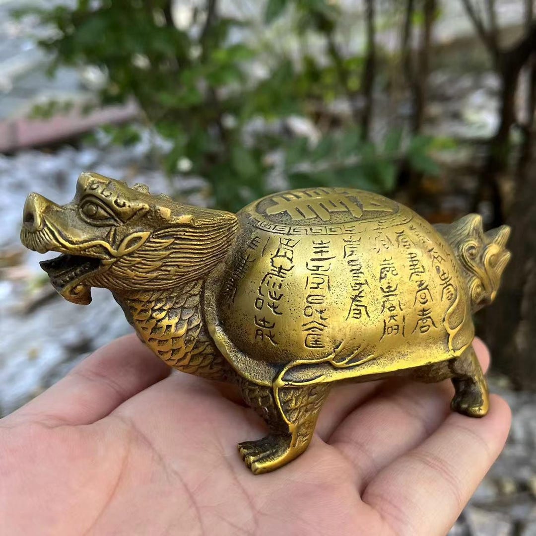 Feng Shui Copper Gift Dragon Turtle Divine Beast Good Luck Sculpture ...