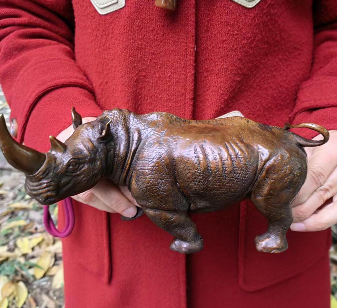 Bronze Rhino Toys Model Figure Kids, Animal Rhinoceros Figurine Statue ...