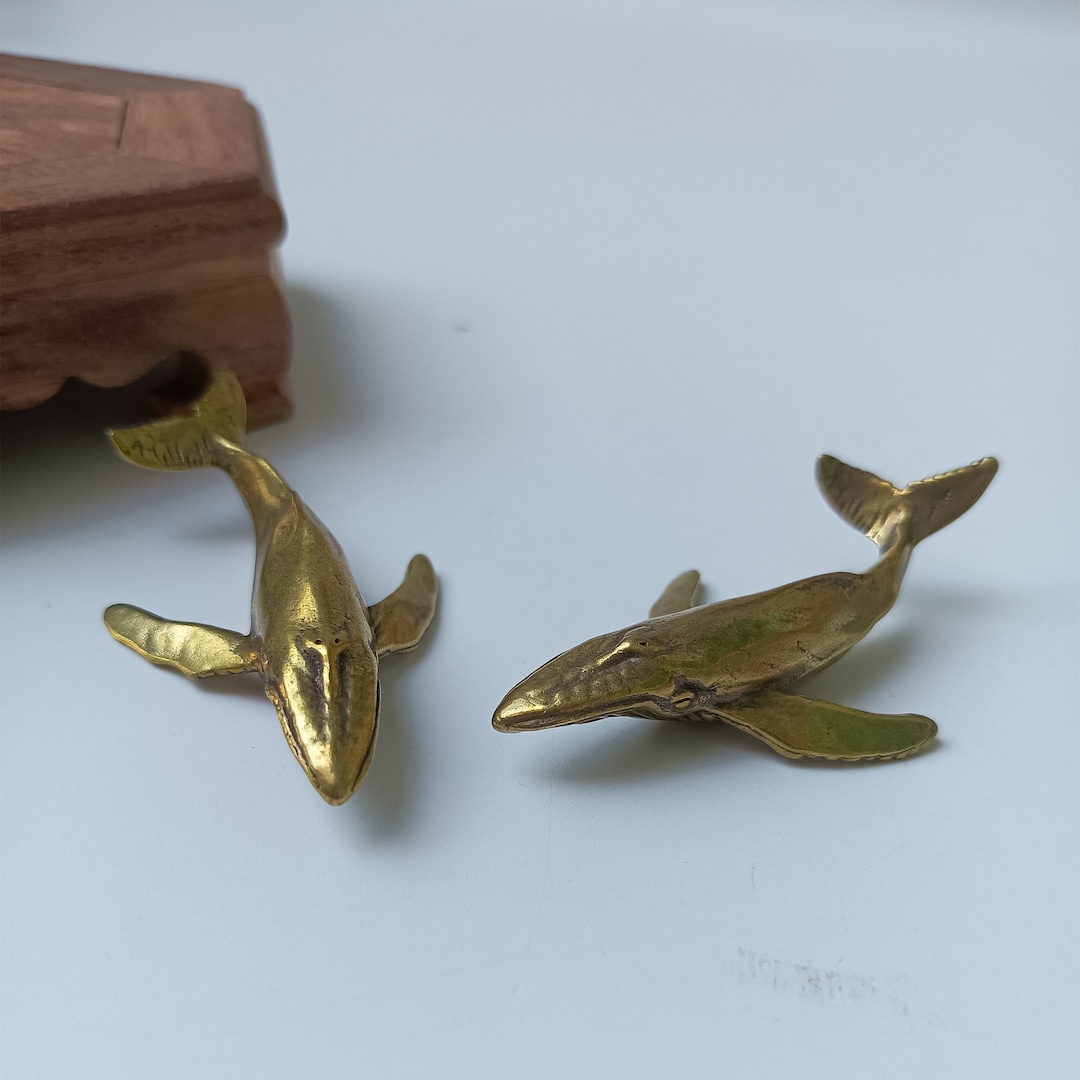 2pcs Brass Cute Whale Statue Fine Ornament, Feng Shui Brass Marine ...