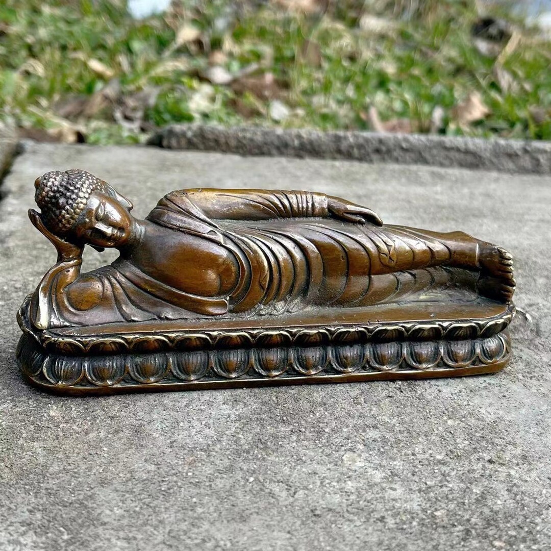 Sleeping Buddha Copper Ornament Figure Statue, Lying Buddha Figurine ...