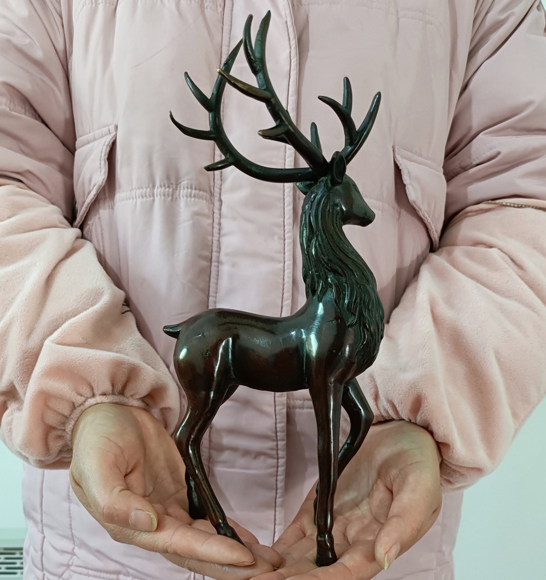 Peaceful Red Copper Deer Sculpture Model Figure Figurine Statue Decor ...