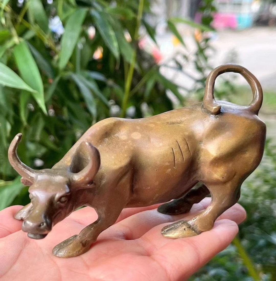 Fine Small Copper Bull Statue Sculpture,brass Ox Statue Figurine Modern ...