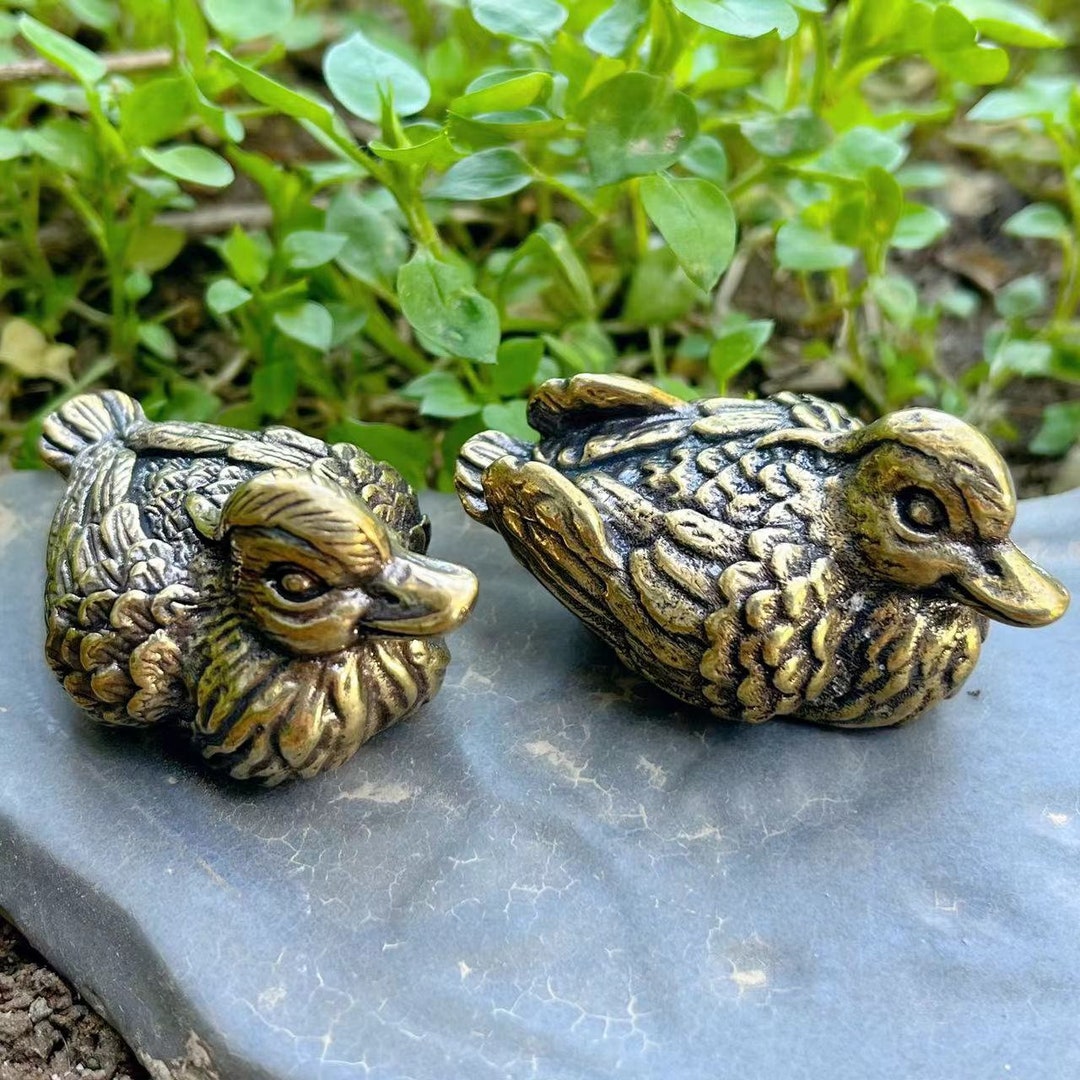 A Pair Brass Cute Delicate Mandarin Duck Sculpture Copper Duck Table ...